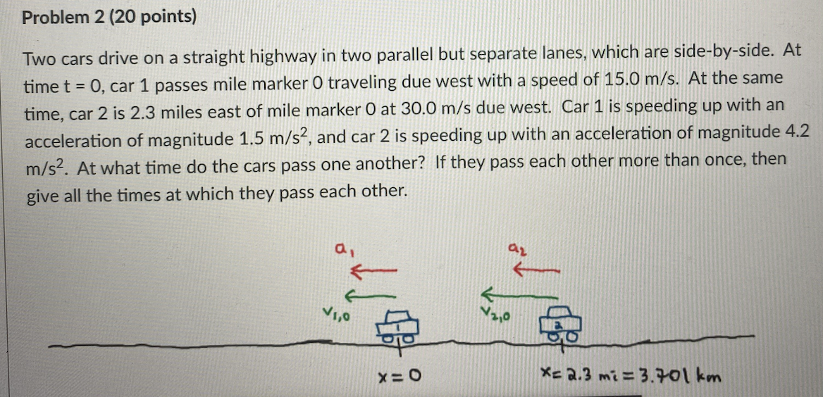 Solved Problem 2 (20 points) Two cars drive on a straight | Chegg.com