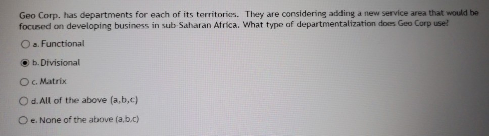 Solved Geo Corp. has departments for each of its | Chegg.com