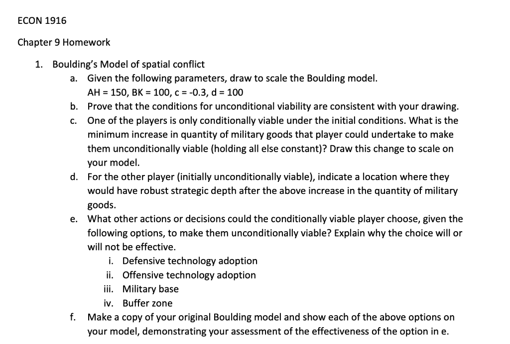 Solved 1. Boulding's Model of spatial conflict a. Given the | Chegg.com