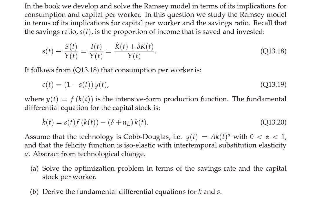= In the book we develop and solve the Ramsey model | Chegg.com