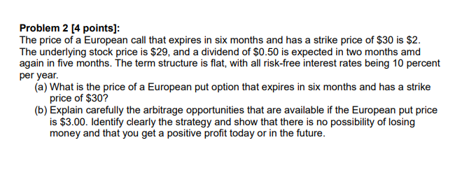 Problem 2 [4 points]: The price of a European call | Chegg.com
