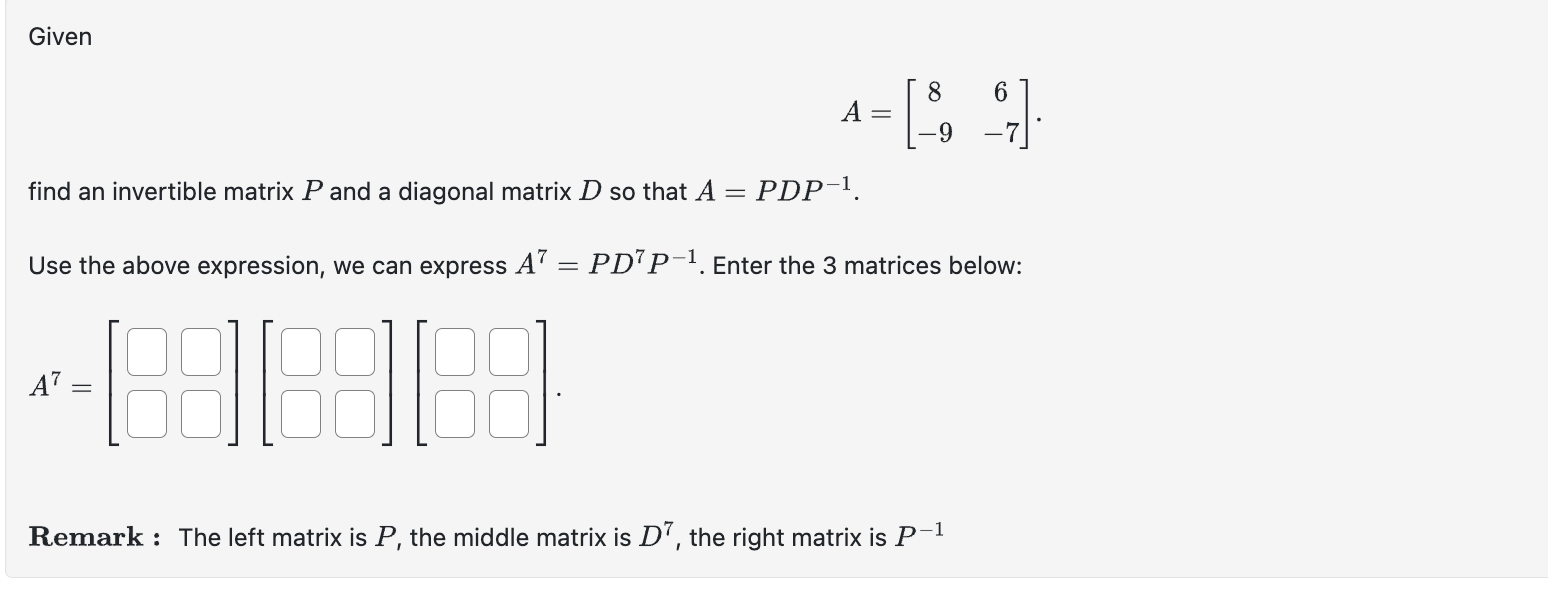Solved A=[8−96−7] find an invertible matrix P and a diagonal | Chegg.com