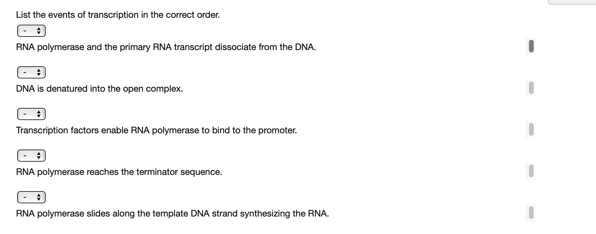 Solved List the events of transcription in the correct | Chegg.com