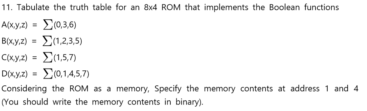Solved 11. Tabulate the truth table for an 8x4 ROM that | Chegg.com