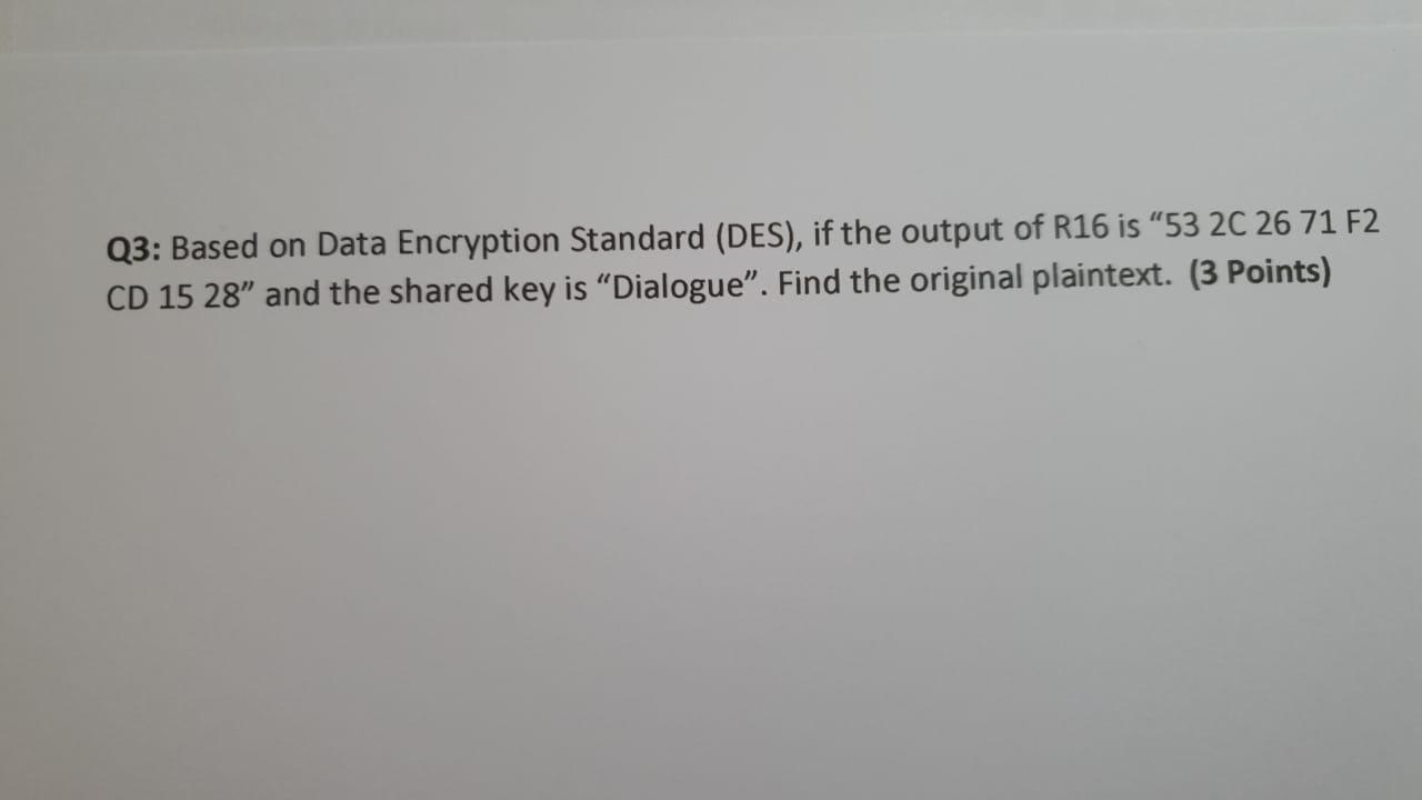 Solved Q3: Based on Data Encryption Standard (DES), if the | Chegg.com