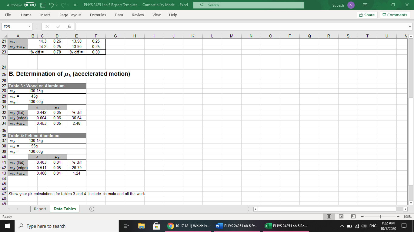 Solved AutoSave HI PHYS 2425 Lab 6 Static and Kinetic | Chegg.com