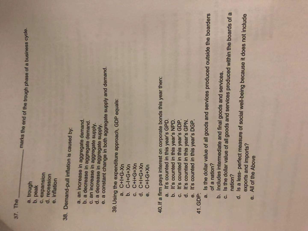 Solved 37. The marks the end of the trough phase of a | Chegg.com
