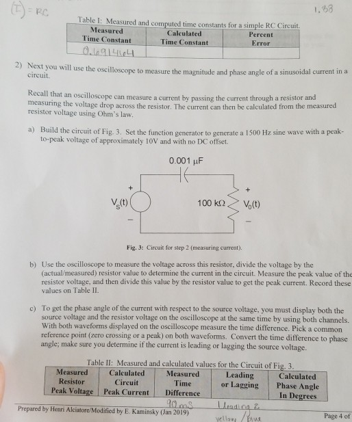 Equipment Used: DC Power Supply Function Generator | Chegg.com
