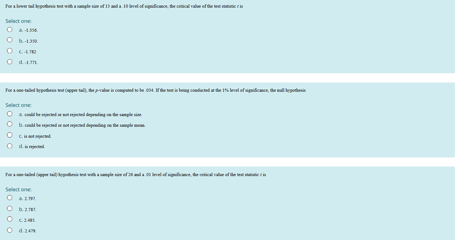 Solved For a lower tail hypothesis test with a sample size | Chegg.com