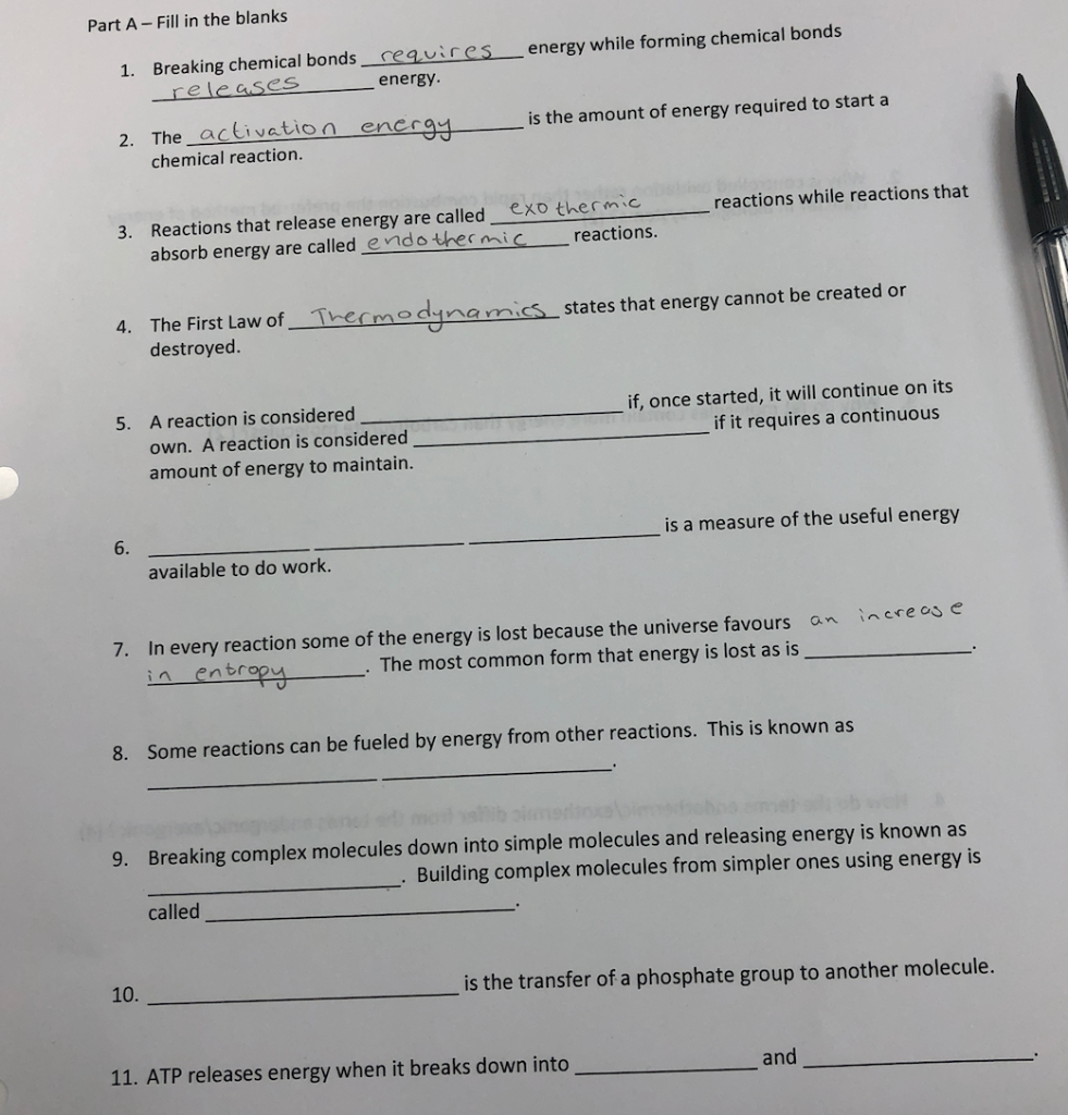 Solved Part A - Fill in the blanks energy while forming | Chegg.com