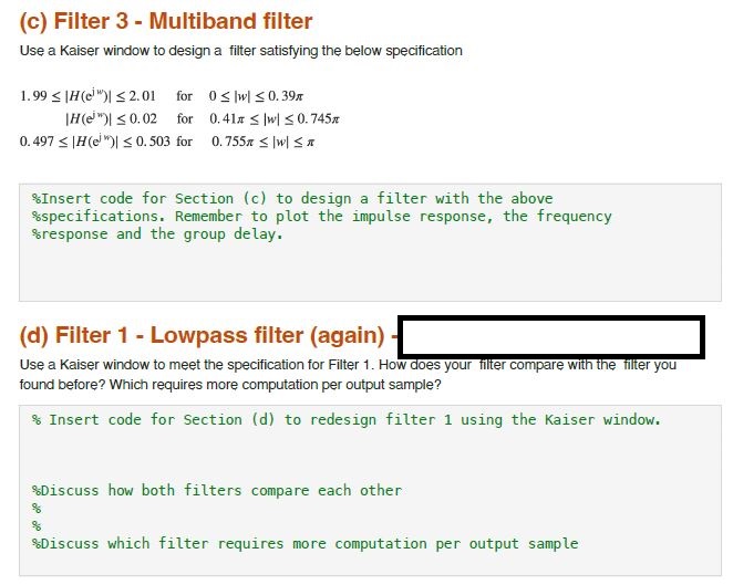 Solved (a) Filter 1 - Lowpass filter Design a filter using | Chegg.com