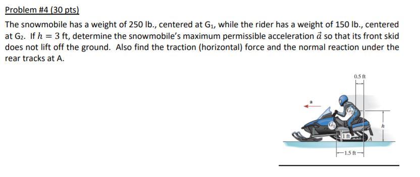 Solved Problem #4 (30 pts) The snowmobile has a weight of | Chegg.com