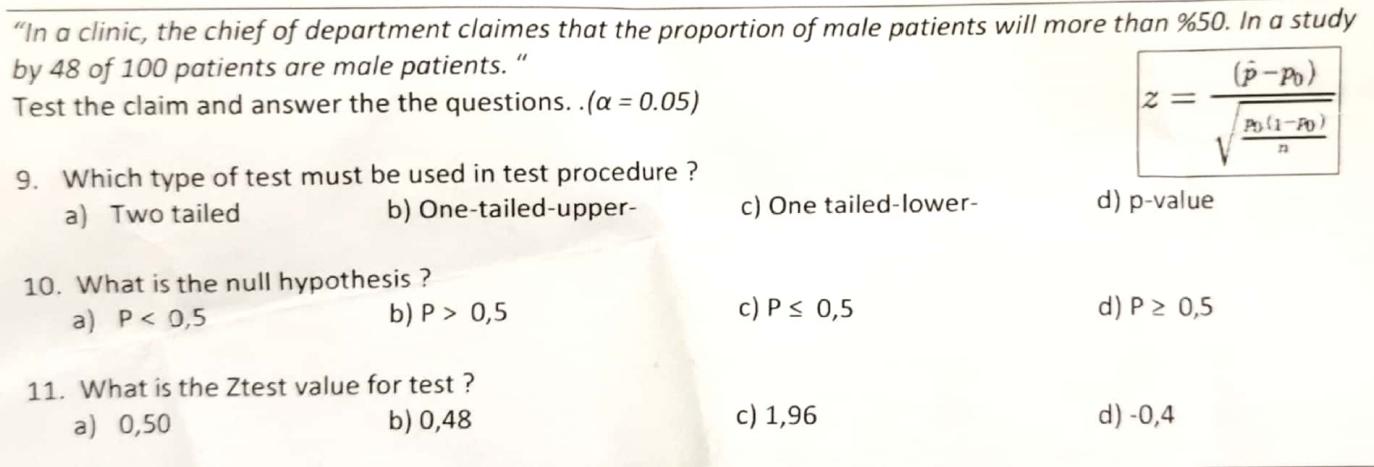 Solved "In a clinic, the chief of department claimes that | Chegg.com