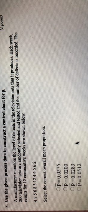 Solved (I point) 8. Use the given process data to construct | Chegg.com