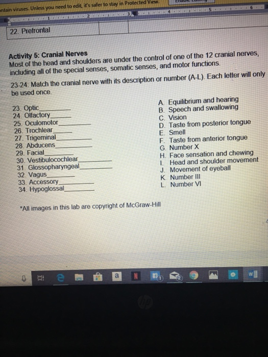 Solved Match the cranial nerve with its description or | Chegg.com