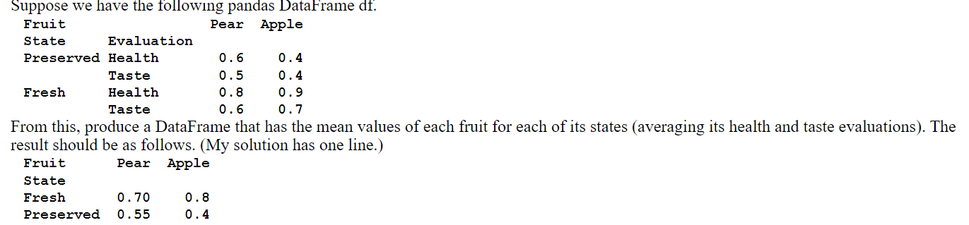 Solved From this, produce a DataFrame that has the mean | Chegg.com