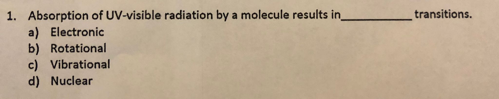 Solved Absorption of UV-visible radiation by a molecule | Chegg.com