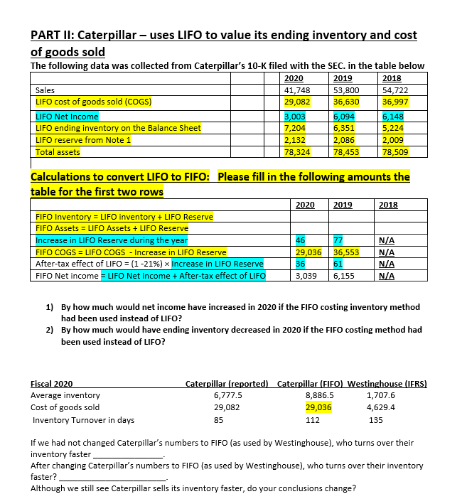 Solved PART II: Caterpillar - uses LIFO to value its ending | Chegg.com