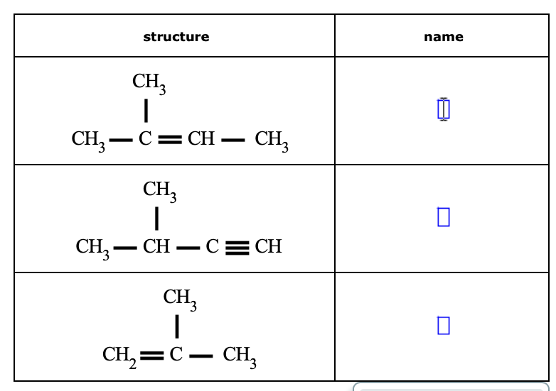 Solved \begin{tabular}{|c|c|} \hline structure & name \\ | Chegg.com