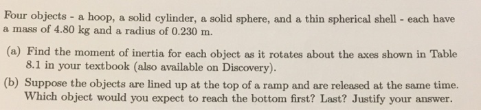 Solved Pour objects - a hoop, a solid cylinder, a solid | Chegg.com