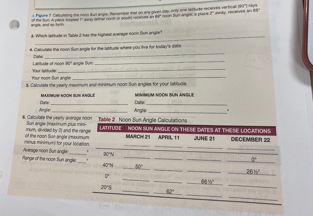 Solved Figure 7 Calculating the noon Sun angle. Remember | Chegg.com