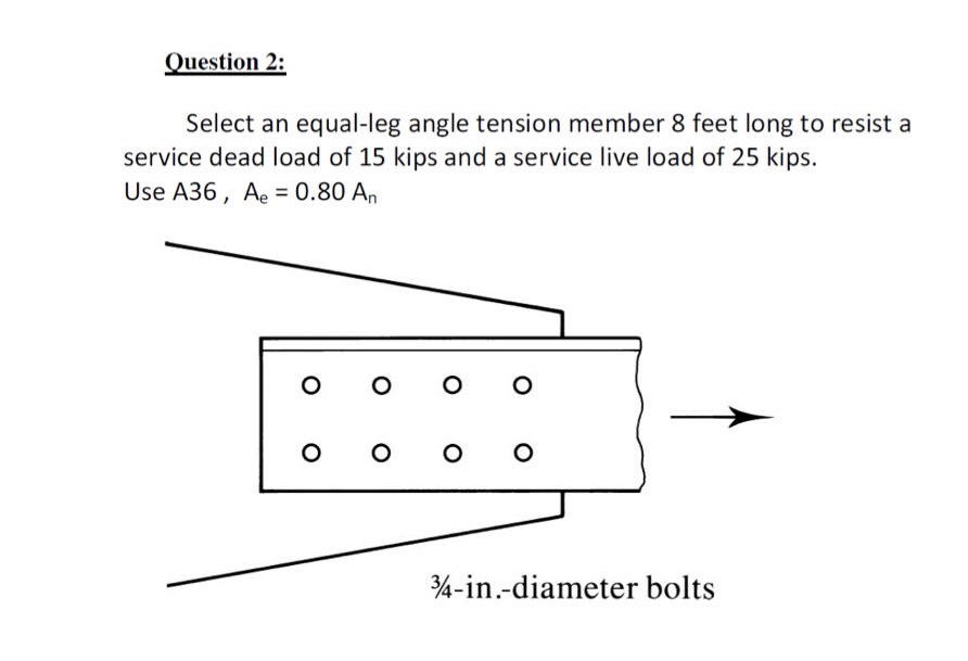 Solved Select an equal-leg angle tension member 8 feet long | Chegg.com