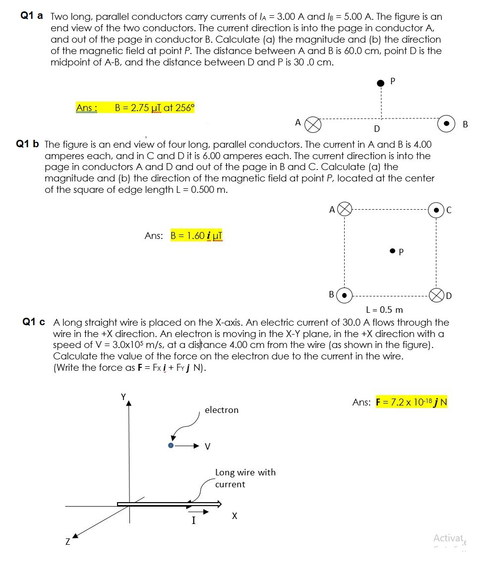Solved Q1 a Two long, parallel conductors carry currents of | Chegg.com