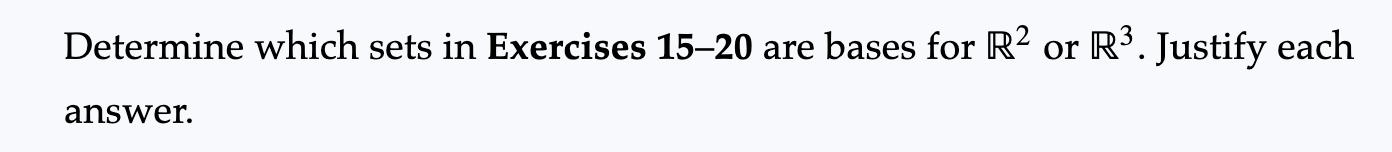 Solved Determine which sets in Exercises 15−20 are bases for | Chegg.com