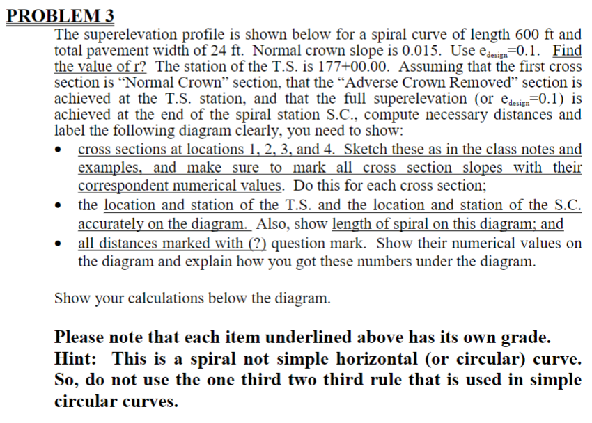 Solved PROBLEM 3 The superelevation profile is shown below | Chegg.com