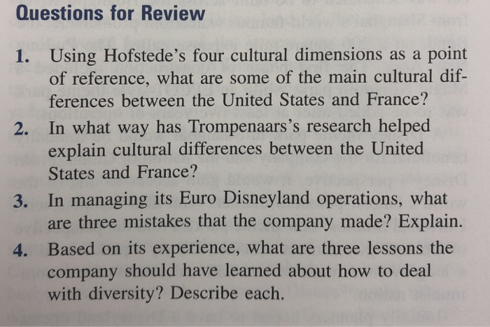 Solved Questions for Review Using Hofstede's four cultural | Chegg.com
