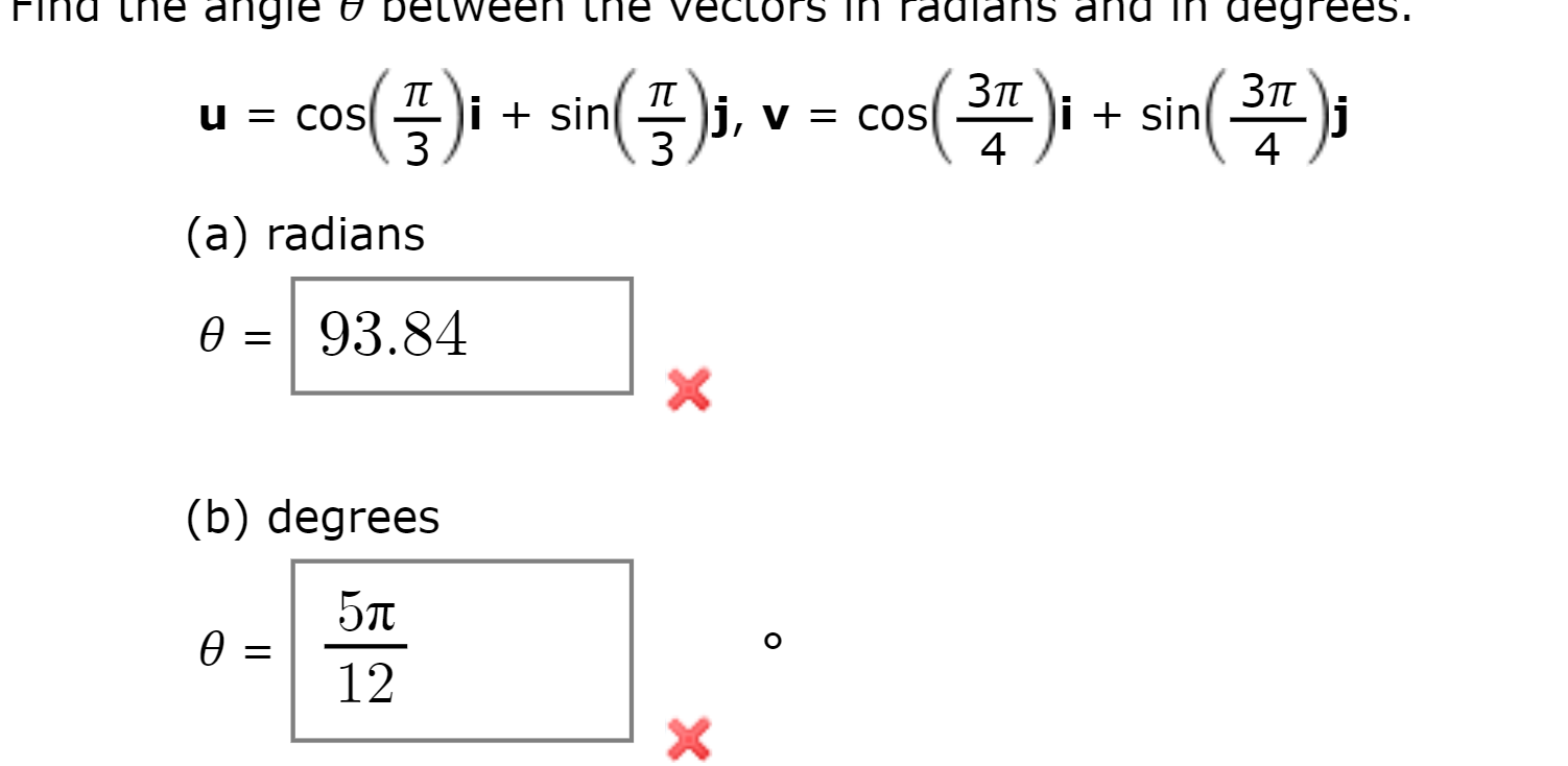 Solved angie 8 U = COS cos(1)i + sin()i, v = cos( 37 )i + | Chegg.com