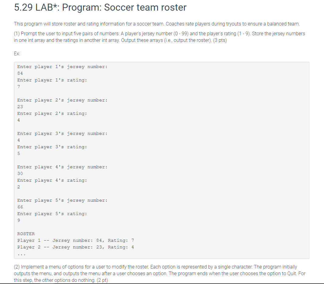 Solved 5.29 LAB*: Program: Soccer team roster This program | Chegg.com