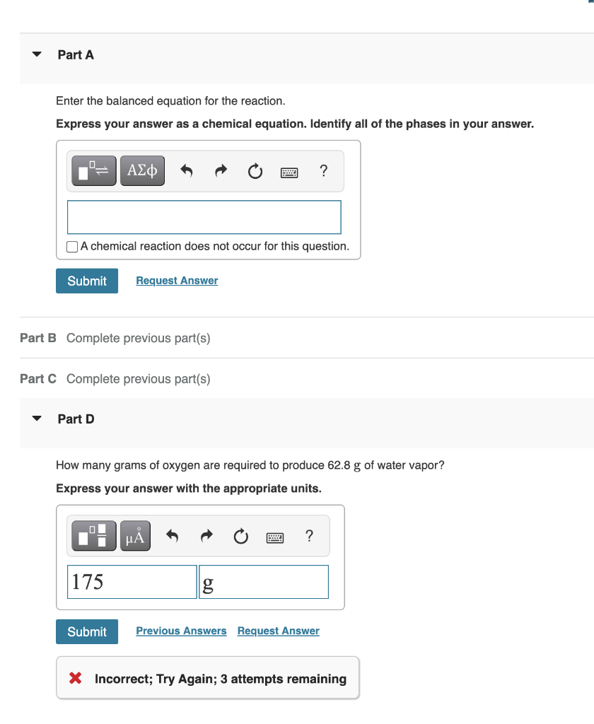 Solved When the gases dihydrogen sulfide and oxygen react, | Chegg.com