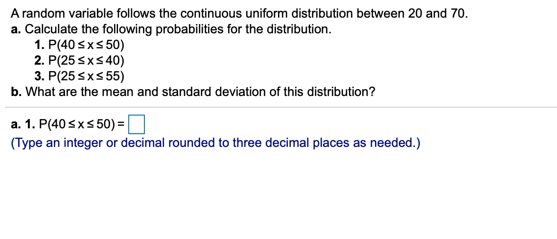 Solved A random variable follows the continuous uniform | Chegg.com