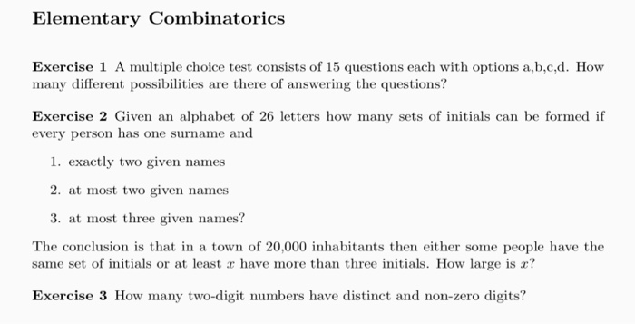 Solved Elementary Combinatorics Exercise 1 A Multiple Choice Chegg