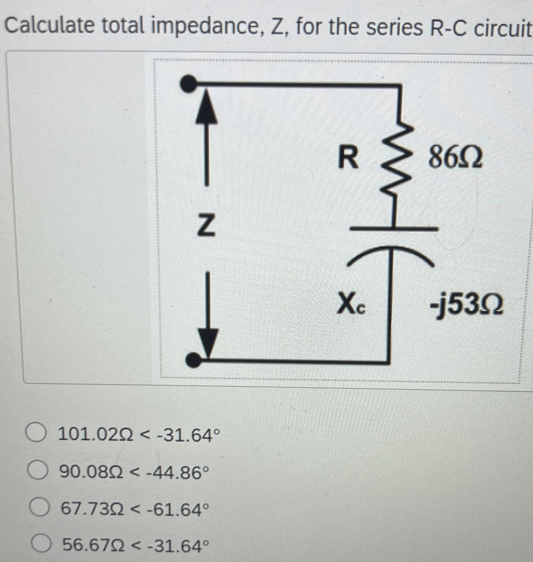 Solved Calculate total impedance, \\( \\mathrm{Z} \\), for | Chegg.com