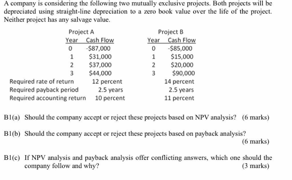 Solved A company is considering the following two mutually | Chegg.com