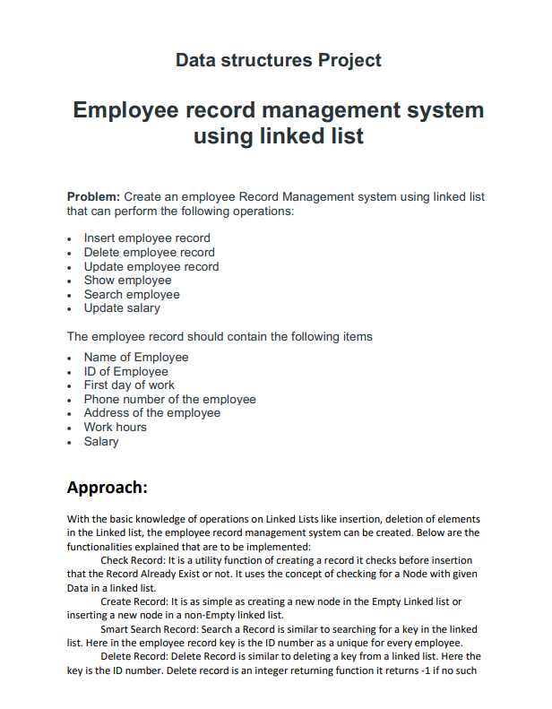 Solved Data structures Project Employee record management | Chegg.com Solved Data structures Project Employee record management | Chegg.com