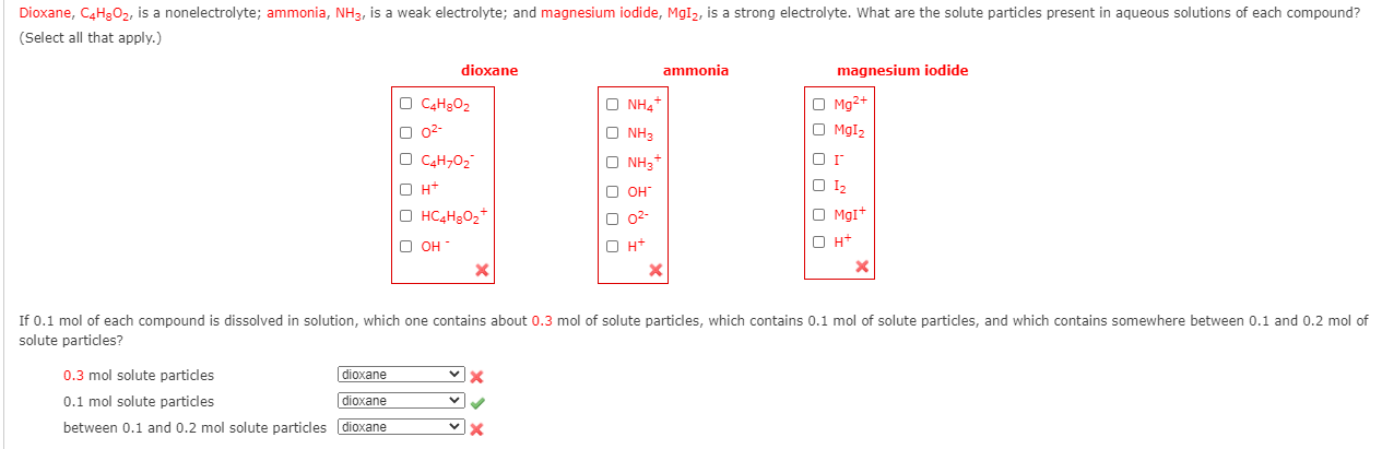 Solved Dioxane, C4H2O2, is a nonelectrolyte; ammonia, NH3, | Chegg.com