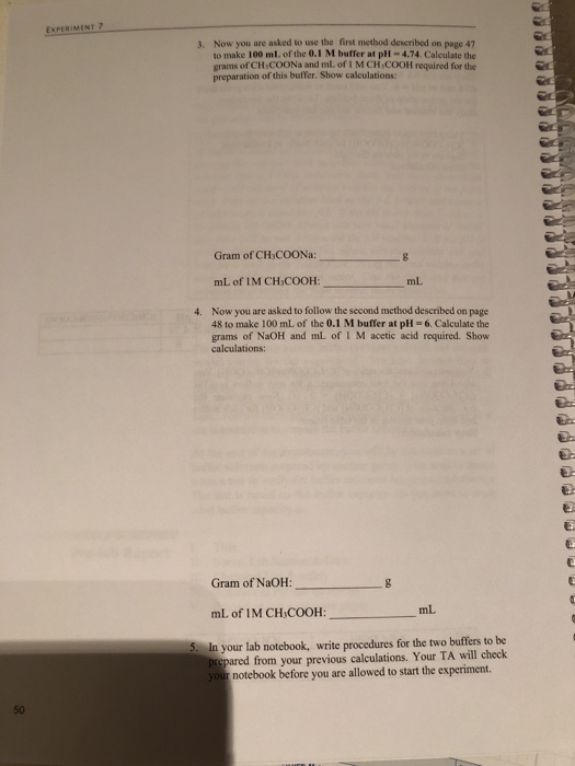 Solved EXPERIMENT 7 Pre-lab Questions You will prepare two | Chegg.com