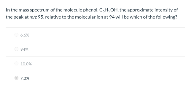 Solved In the mass spectrum of the molecule phenol, C6H5OH, | Chegg.com