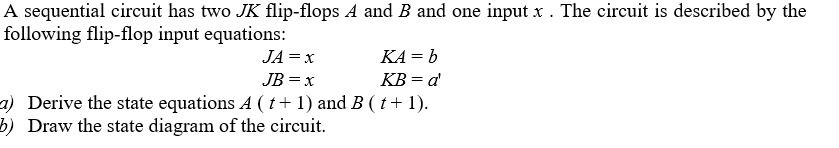 Solved A sequential circuit has two JK flip-flops A and B | Chegg.com