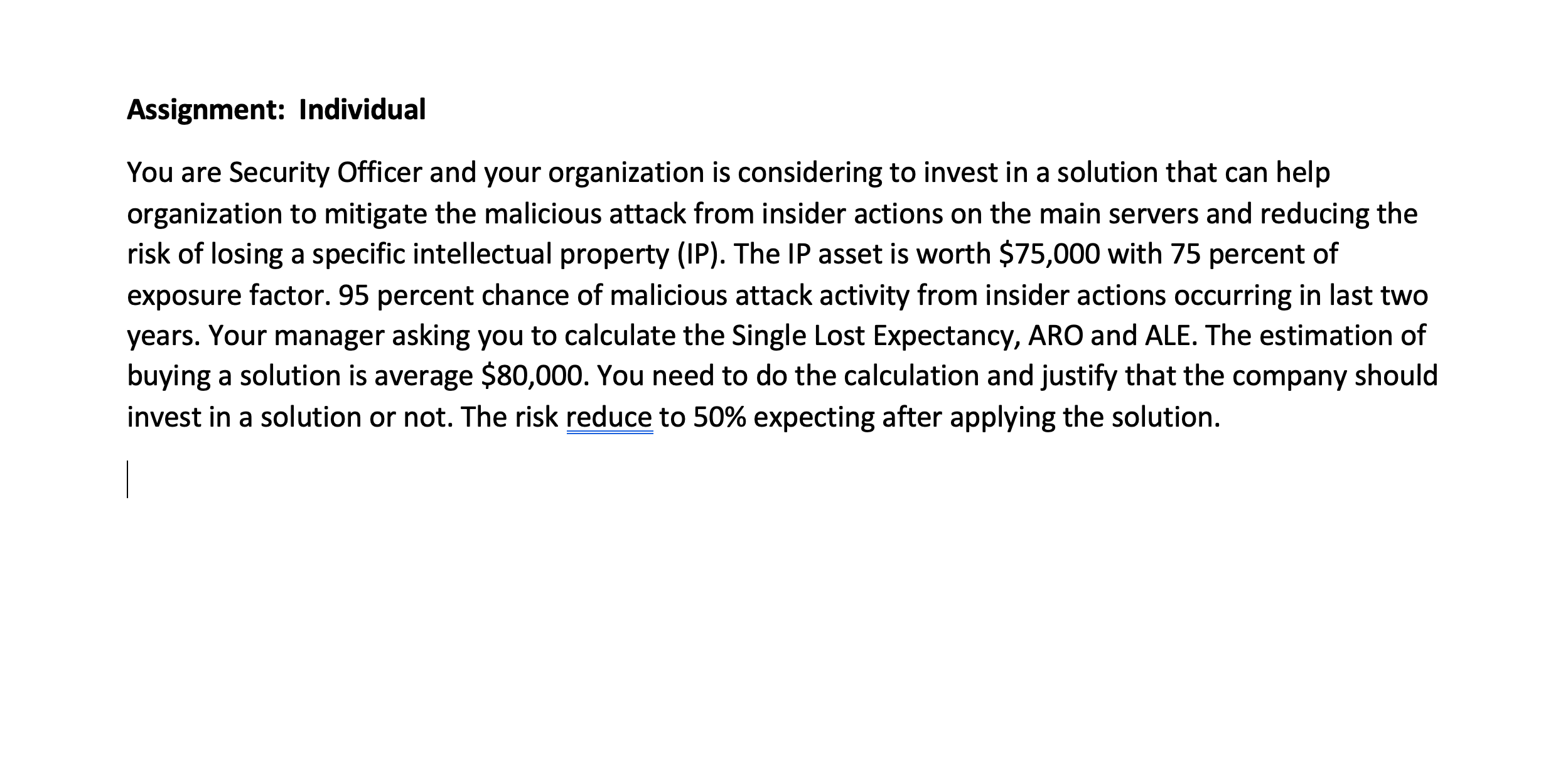Solved Assignment: Individual You are Security Officer and | Chegg.com