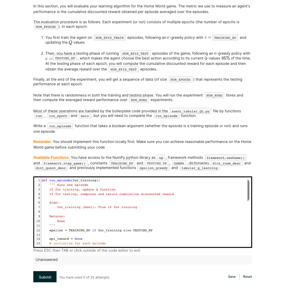 Solved 4. Tabular Q-learning for Home World game A Bookmark | Chegg.com