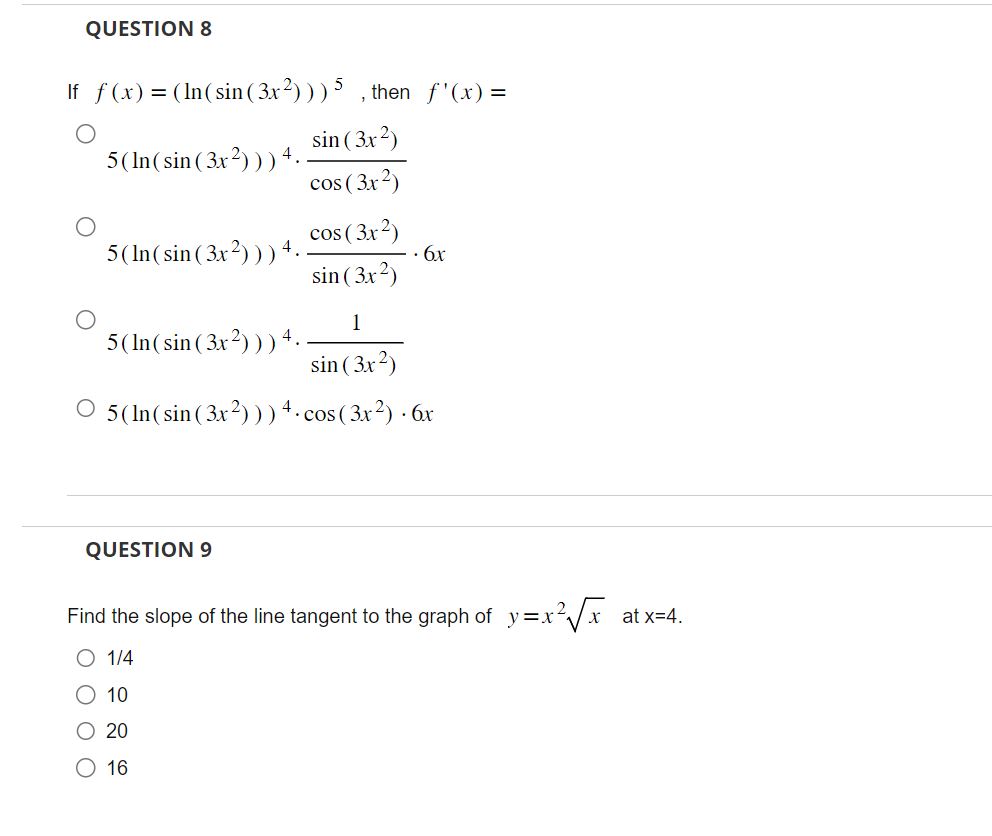 Solved If f(x)=(ln(sin(3x2)))5, then f′(x)= | Chegg.com