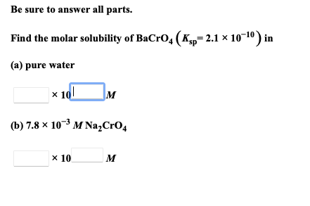 Solved Be sure to answer all parts. Find the molar | Chegg.com