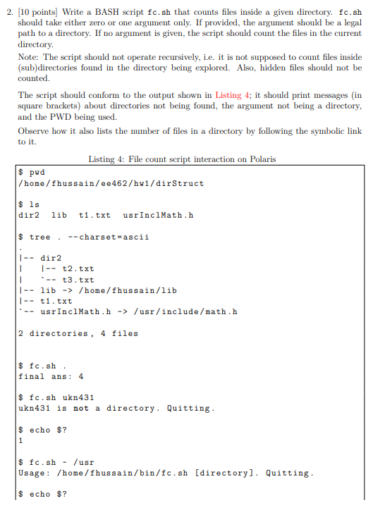 Solved 2. [10 points] Write a BASH script fc. sh that counts | Chegg.com