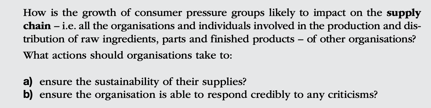 Solved How is the growth of consumer pressure groups likely | Chegg.com