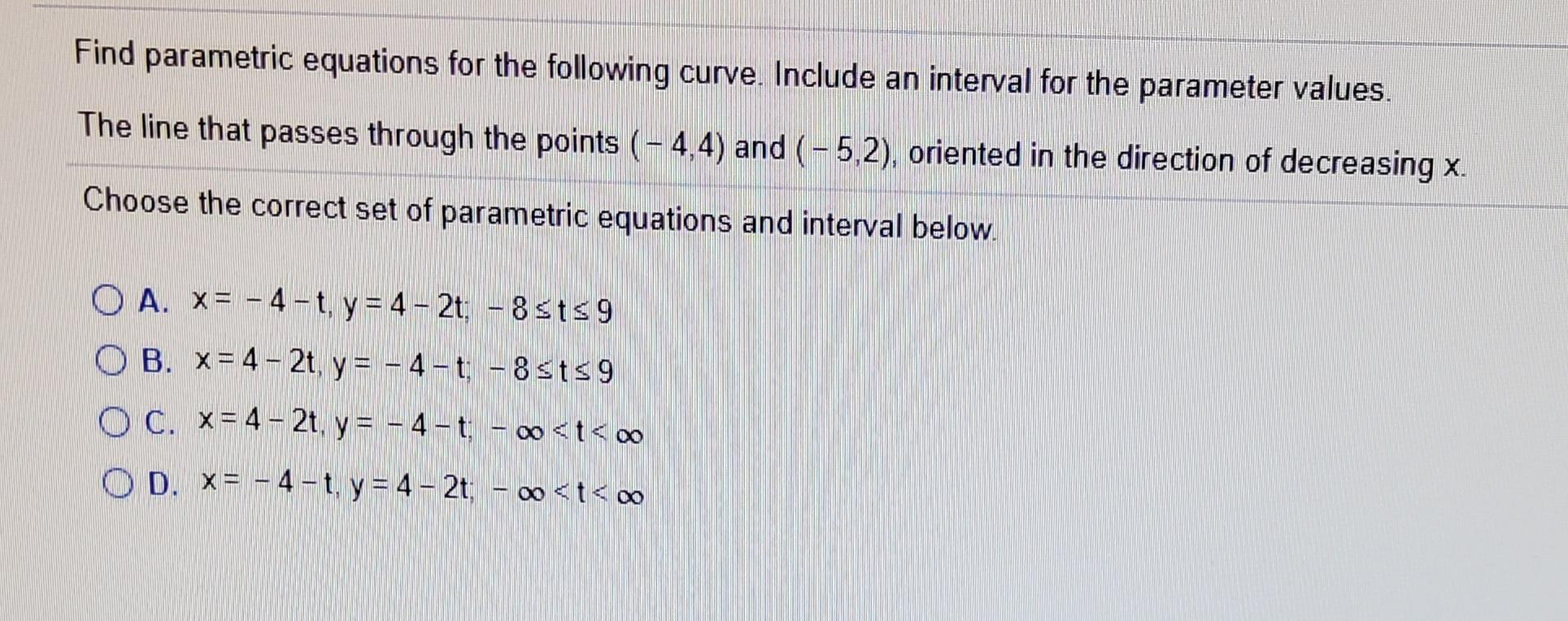 Solved Find parametric equations for the following curve. | Chegg.com