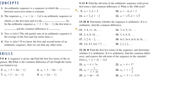 Solved Concepts An Arithmetic Sequence Is A Sequence In